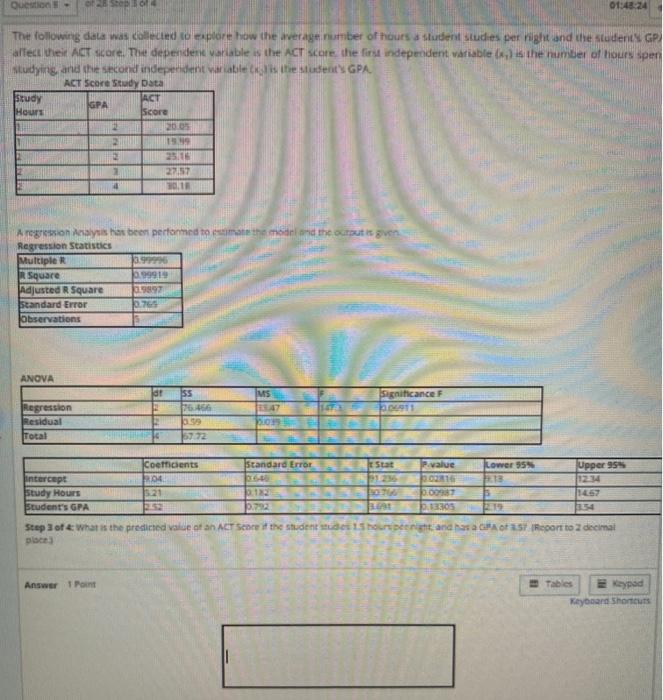 Solved The following data was collected to explore how the | Chegg.com
