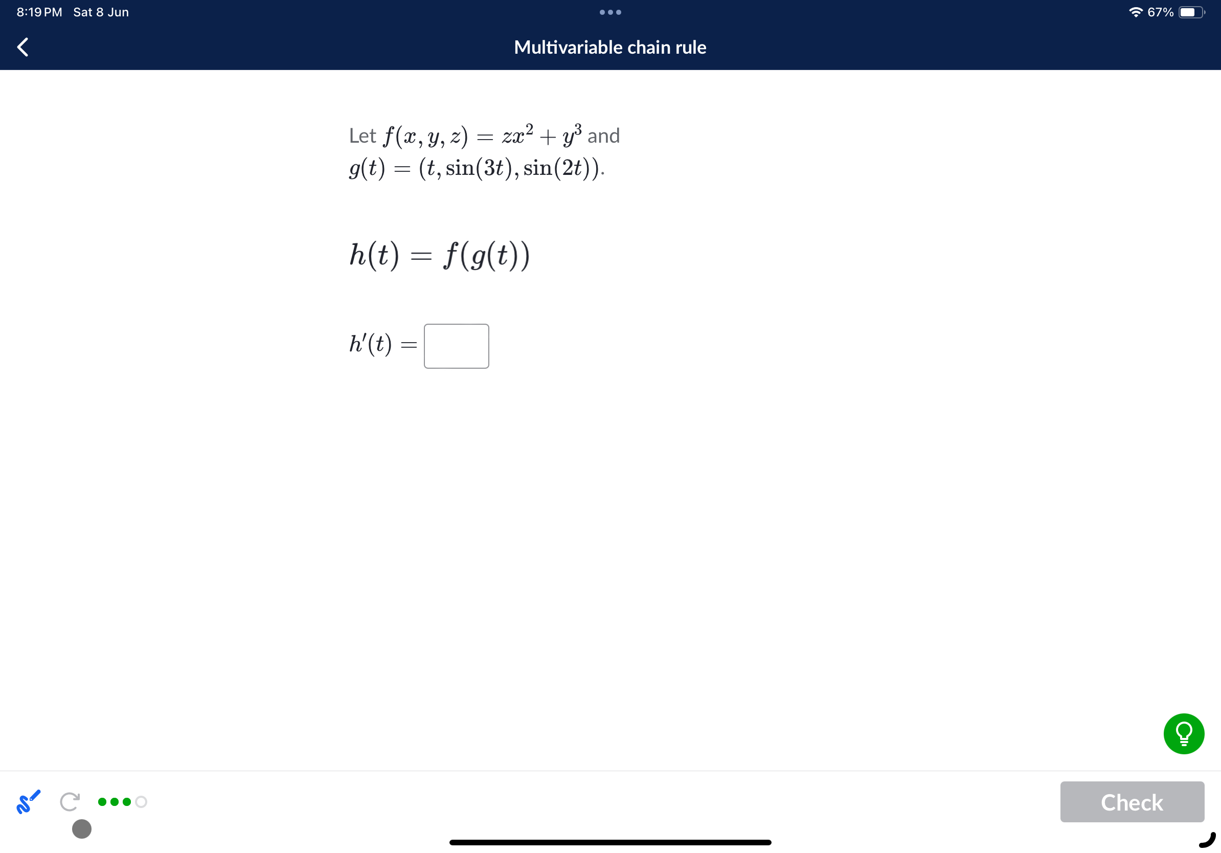 Solved 8:19 ﻿PM Sat 8 ﻿Jun67%Multivariable chain ruleLet | Chegg.com
