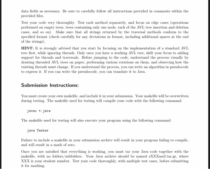 Solved • Threaded AVL Node.java • Threaded AVL Tree.java • | Chegg.com