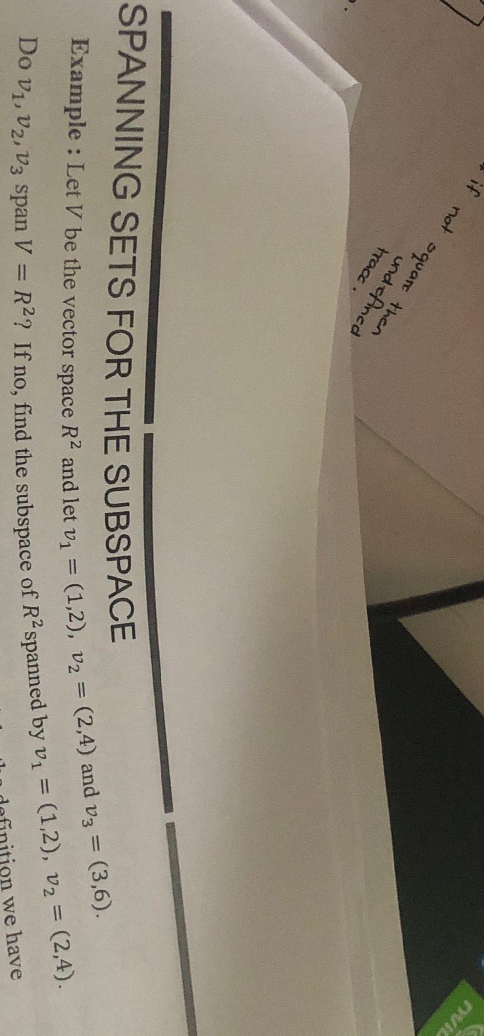 Solved SPANNING SETS FOR THE SUBSPACEExample : Let V ﻿be the | Chegg.com