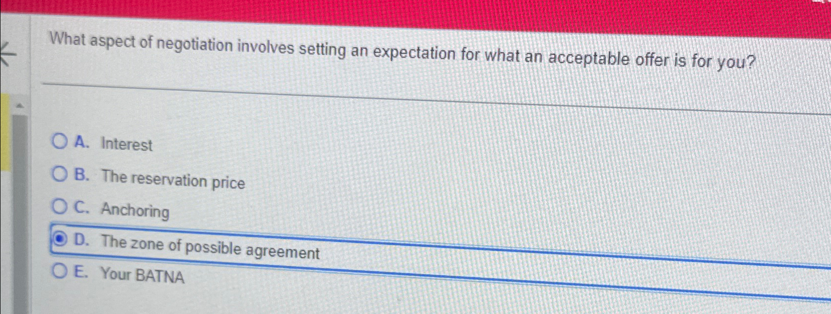 Solved What aspect of negotiation involves setting an | Chegg.com