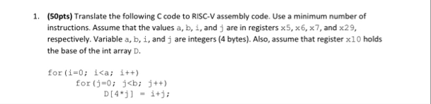 Solved (50pts) ﻿Translate the following C code to RISC-V | Chegg.com
