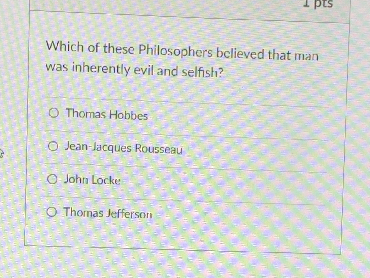 Solved Which of these Philosophers believed that man was | Chegg.com