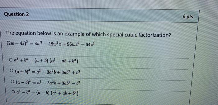 Solved Question 2 6 pts The equation below is an example of | Chegg.com