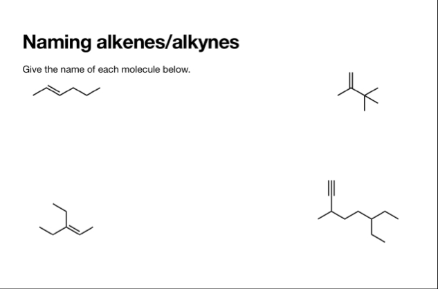 Solved Naming alkenes/alkynesGive the name of each molecule | Chegg.com