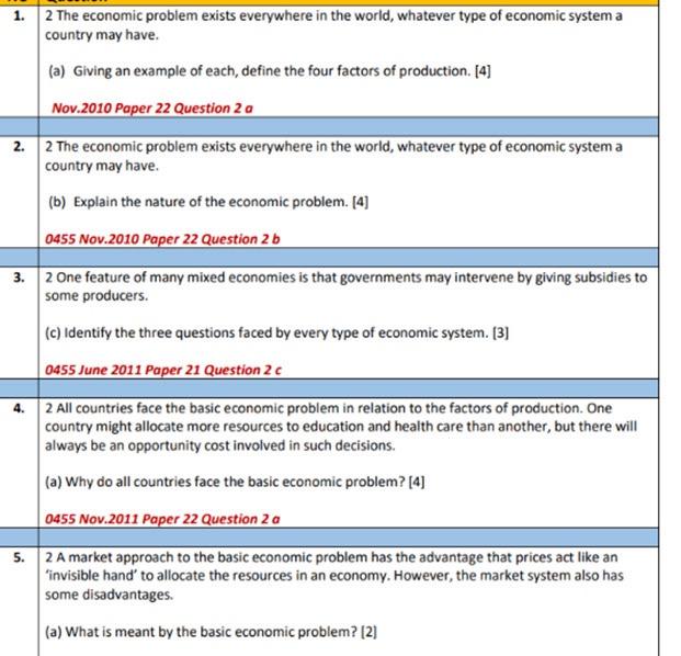 Solved 1. 2 The economic problem exists everywhere in the | Chegg.com