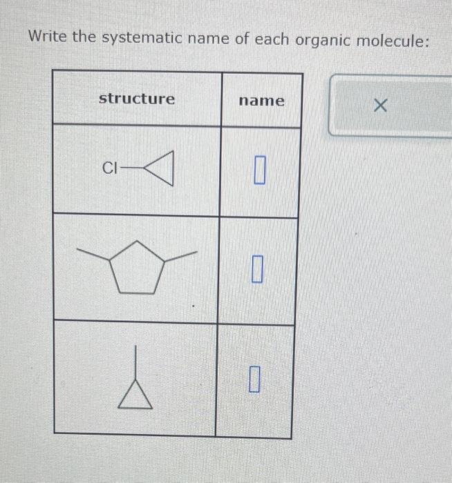 Solved Write the systematic name of each organic molecule: | Chegg.com