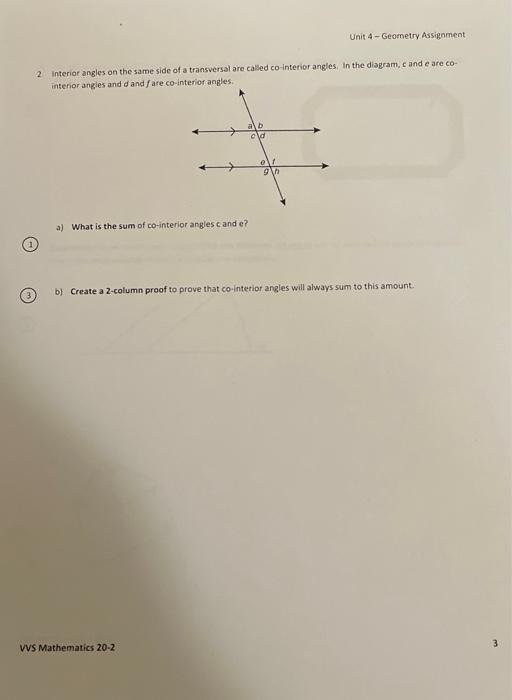 Solved 2 interior angles on the same side of a transversal | Chegg.com
