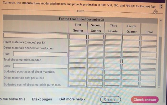 Solved Cameron, Inc. manufactures model airplane kits and | Chegg.com