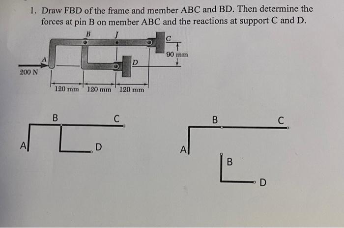 Solved 1. Draw FBD of the frame and member ABC and BD. Then | Chegg.com