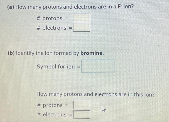 Solved (a) How many protons and electrons are in a F−ion? \# | Chegg.com