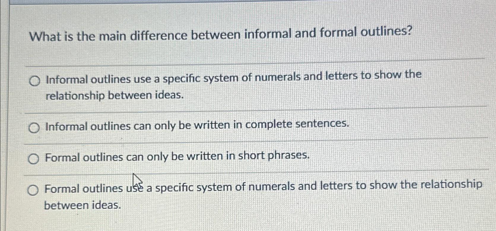 Solved What is the main difference between informal and | Chegg.com