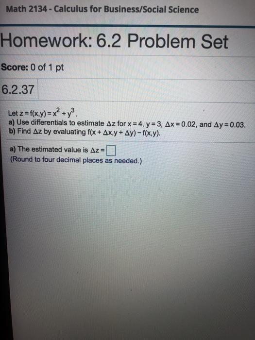 Solved Math 2134 - Calculus for Business/Social Science | Chegg.com