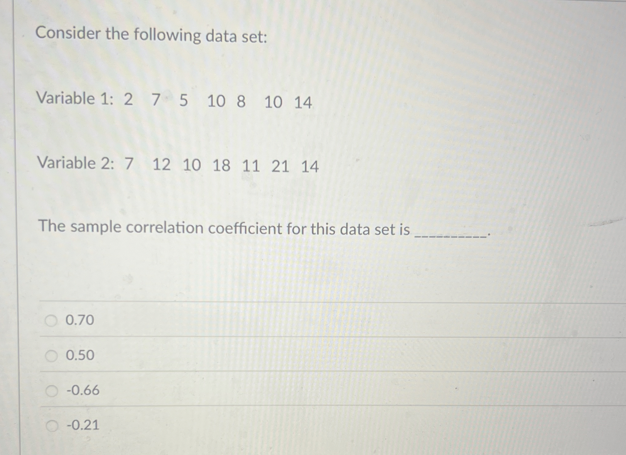 Solved Consider the following data set: ﻿Variable 1: | Chegg.com