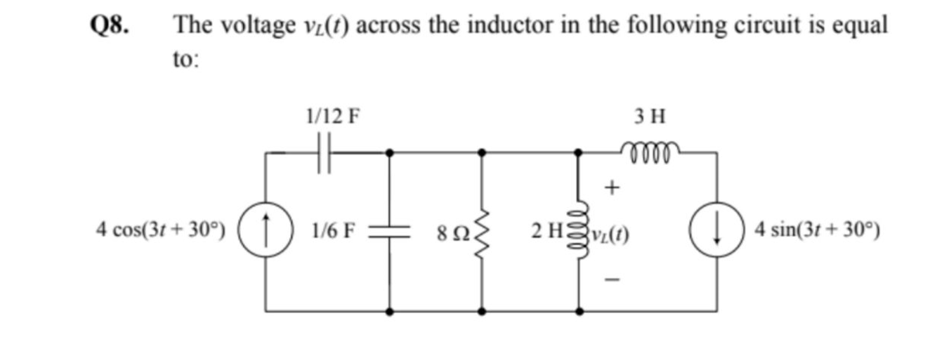 Solved Q8. ﻿The voltage vL(t) ﻿across the inductor in the | Chegg.com