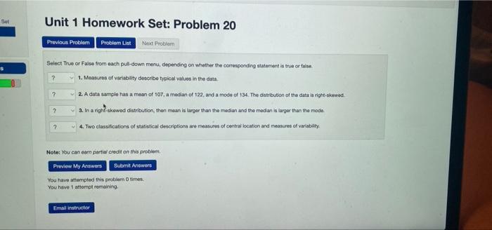 Solved Set Unit 1 Homework Set: Problem 20 Previous Problem | Chegg.com
