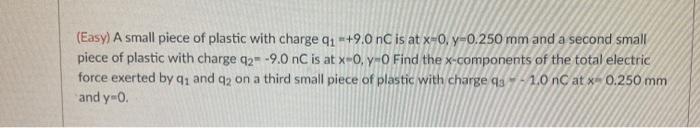 Solved (Easy) A small piece of plastic with charge 91 -+9.0 | Chegg.com