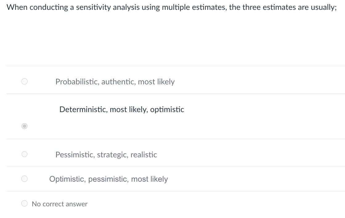 Solved When conducting a sensitivity analysis using multiple | Chegg.com