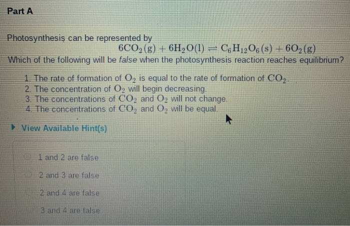 Solved Part A Photosynthesis can be represented by 6C02(g) + | Chegg.com