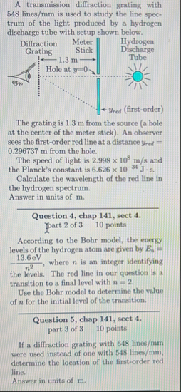A transmission diffraction grating with 548 ﻿lines | Chegg.com
