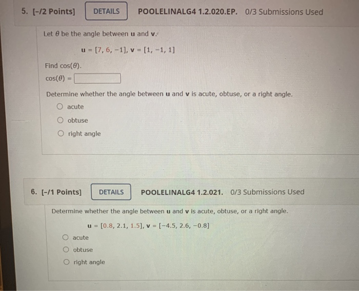 Solved 5. (-12 points) DETAILS POOLELINALG4 1.2.020.EP. 0/3 | Chegg.com