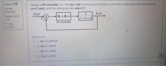 Solved Question 12 Not yet anywered Design a PD controller | Chegg.com