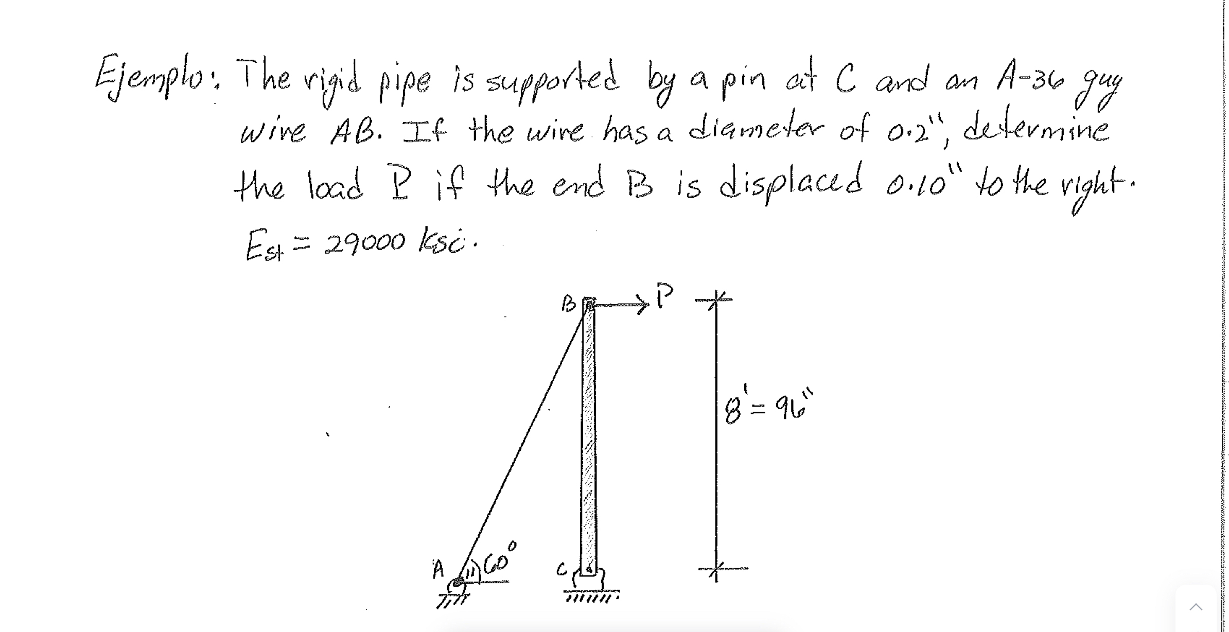 Solved Ejemplo: The rigid pipe is supported by a pin at C | Chegg.com