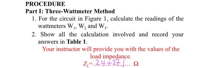 Solved PROCEDURE Part I: Three-Wattmeter Method 1. For the | Chegg.com