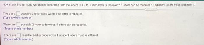 Solved How many 2-letter code words can be formed from the | Chegg.com
