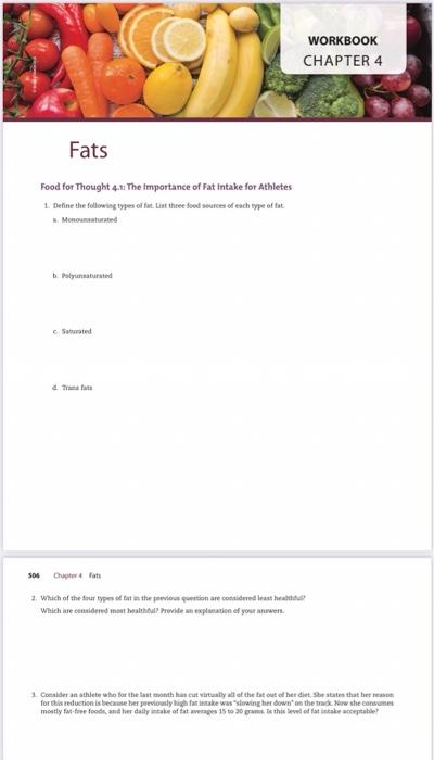 Solved WORKBOOK CHAPTER 4 Fats Food for Thought 4.1: The | Chegg.com