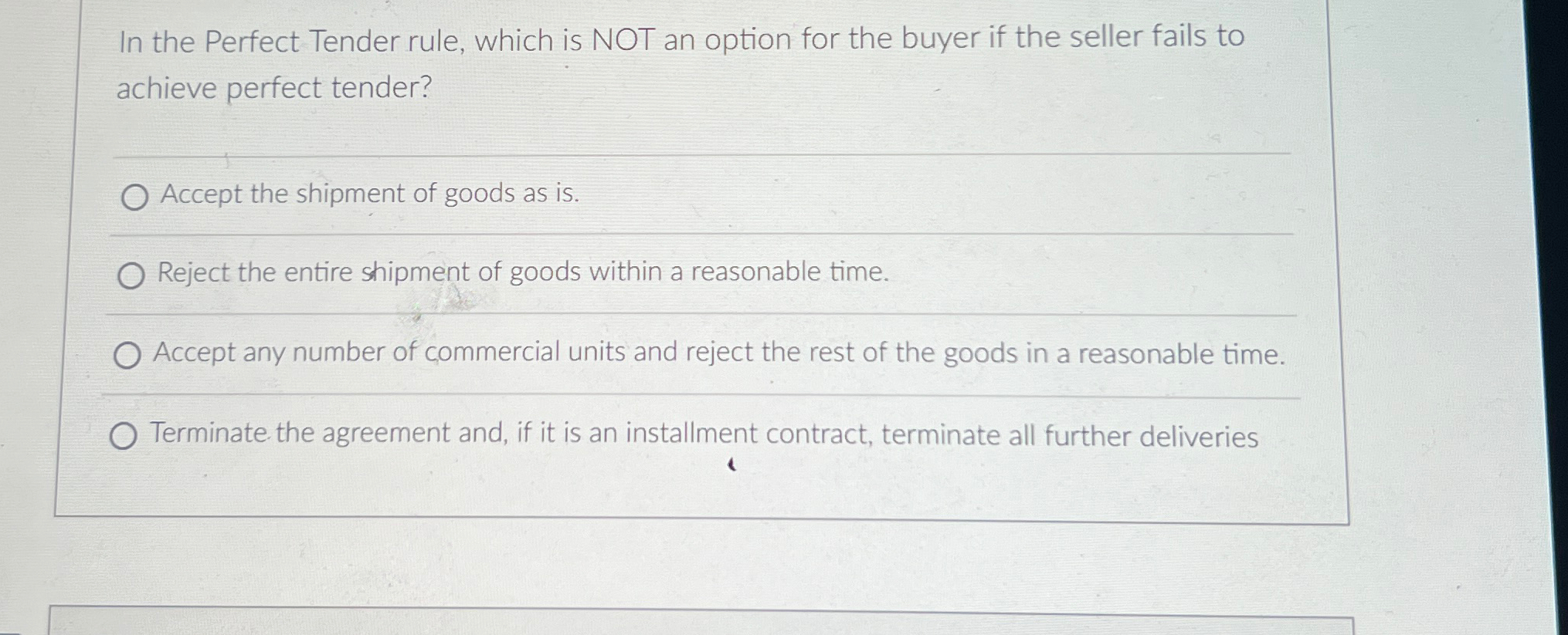Solved In the Perfect Tender rule, which is NOT an option | Chegg.com