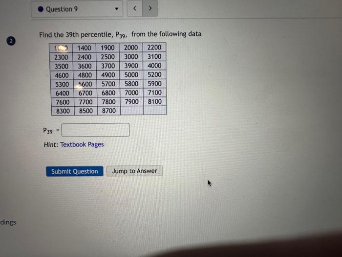 Solved Find the 39 th percentile, P39, from the following | Chegg.com