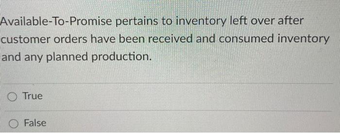Solved Available-To-Promise pertains to inventory left over | Chegg.com