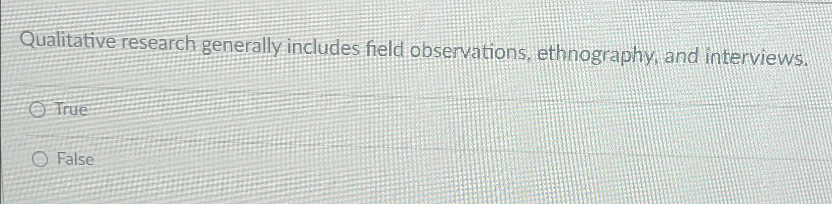 Solved Qualitative research generally includes field | Chegg.com