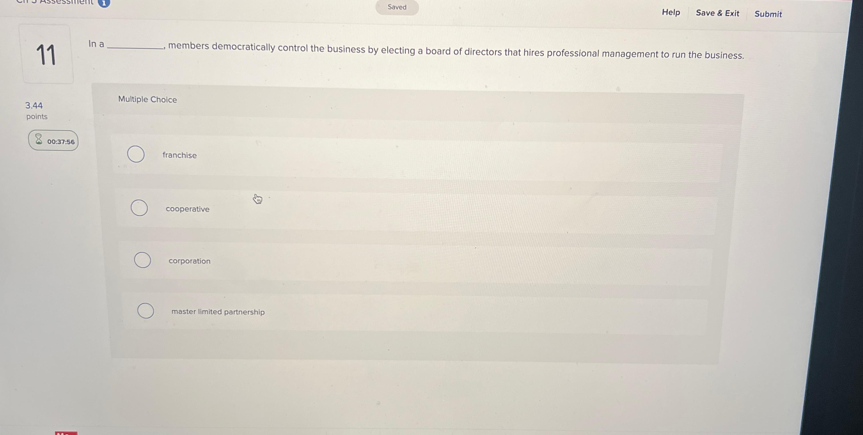 Solved SavedHelpSave & ExitSubmit11In a members | Chegg.com