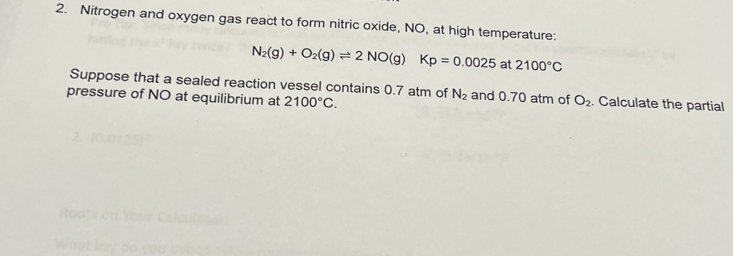Solved Nitrogen and oxygen gas react to form nitric oxide, | Chegg.com