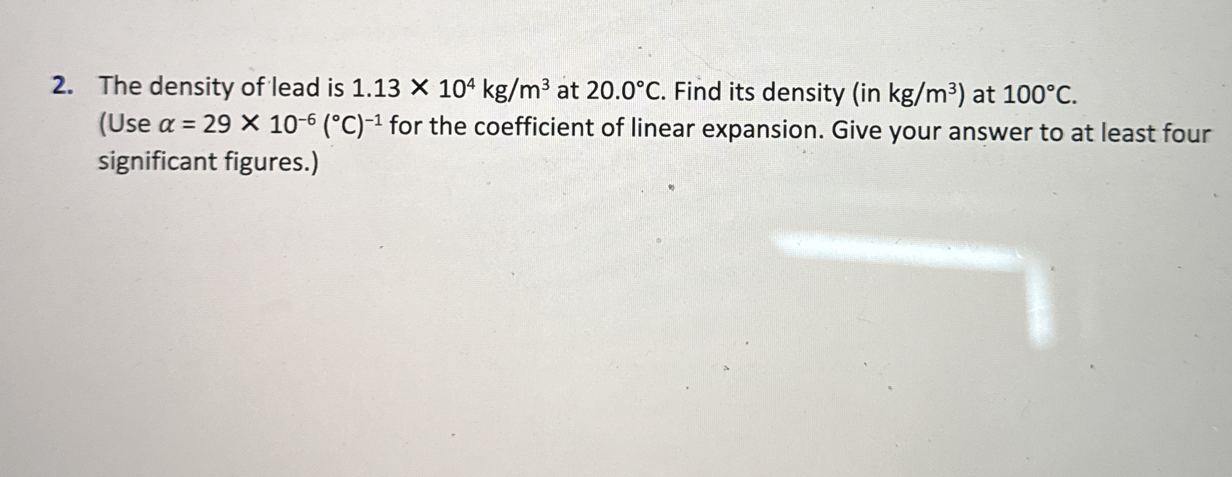Solved The density of lead is 1.13×104kgm3 ﻿at 20.0°C. ﻿Find | Chegg.com