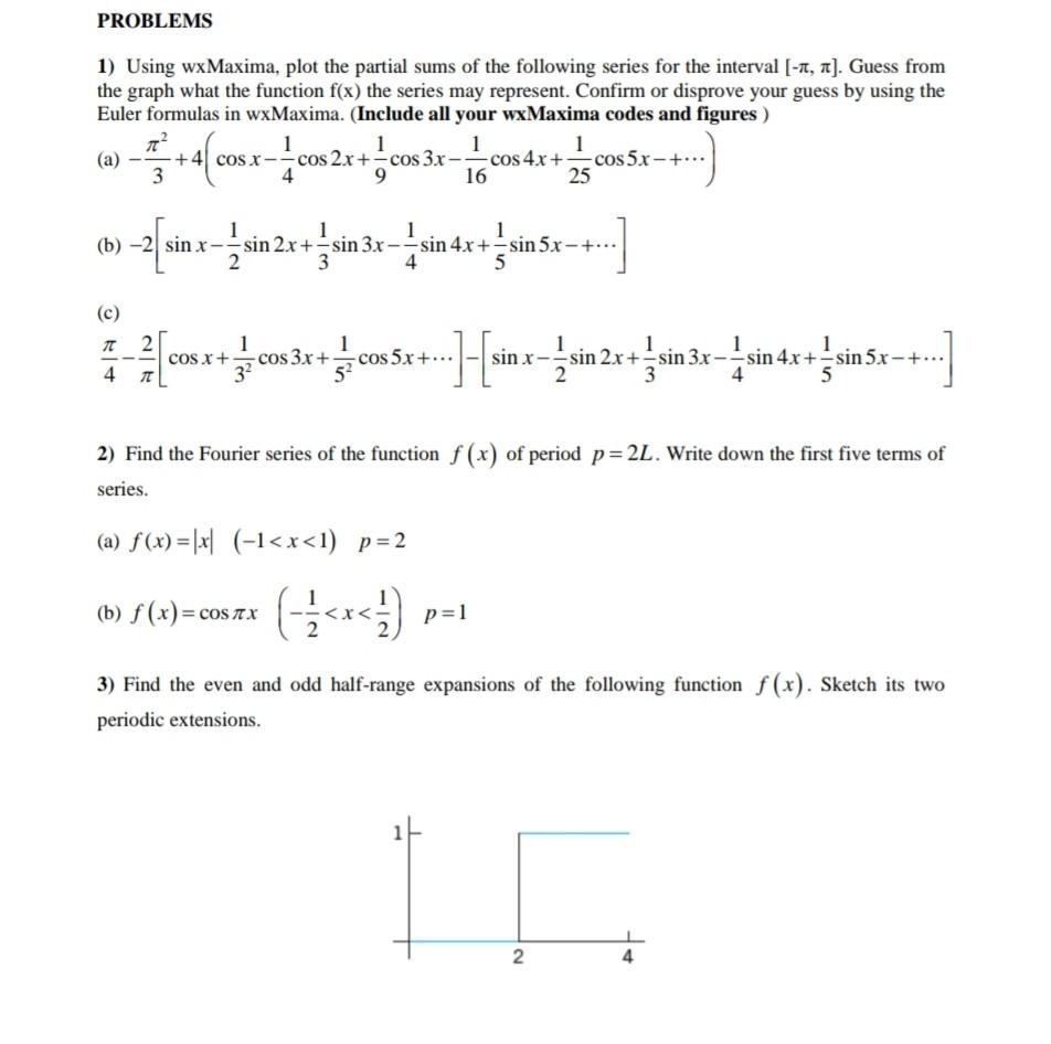 Solved PROBLEMS 1) Using wxMaxima, plot the partial sums of | Chegg.com