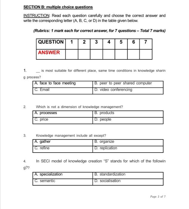 Solved SECTION B: multiple choice questions INSTRUCTION: | Chegg.com Solved SECTION B: multiple choice questions INSTRUCTION: | Chegg.com
