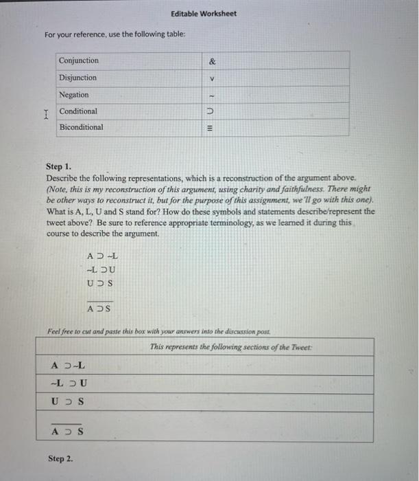 Solved Editable Worksheet For your reference, use the | Chegg.com