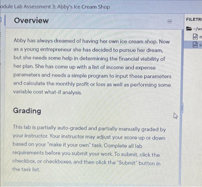 Solved odule Lab Assessment 3: Abby's Ice Cream Shop | | Chegg.com