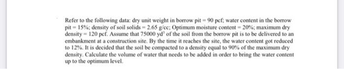 Solved Refer to the following data: dry unit weight in | Chegg.com