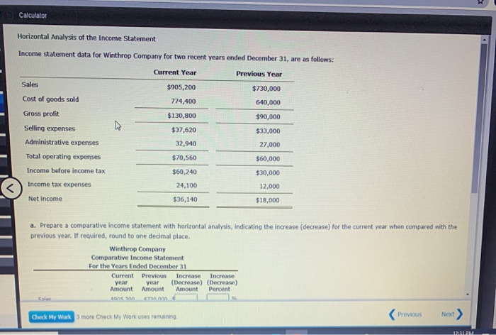 Solved Calculator Horizontal Analysis of the Income | Chegg.com