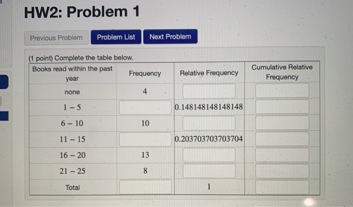Solved Hw2 Problem 1 Previous Problem Problem List Next