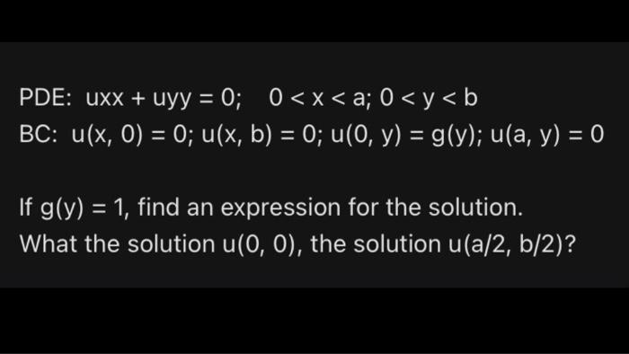 Solved PDE: uxx + uyy = 0; 0 | Chegg.com