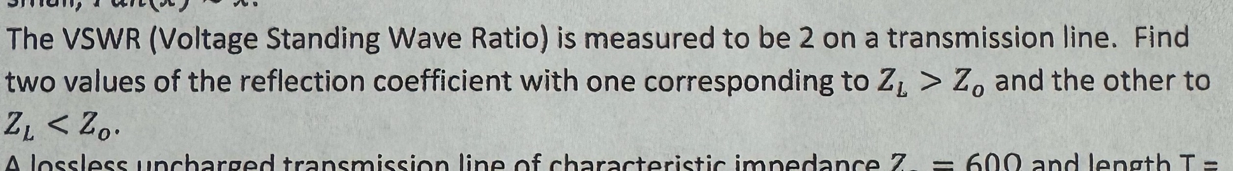 Solved The VSWR (Voltage Standing Wave Ratio) ﻿is measured | Chegg.com