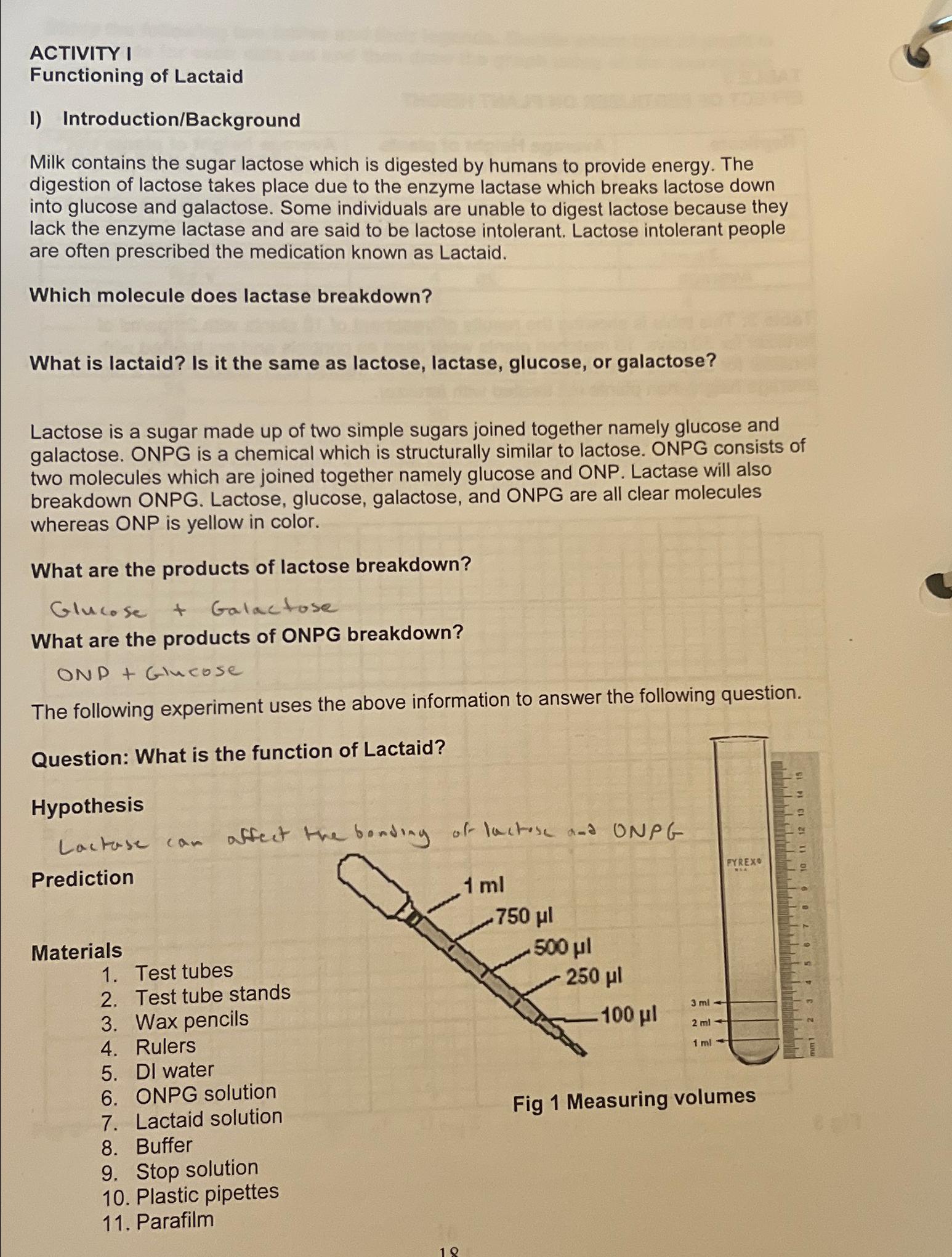 Solved ACTIVITY IFunctioning of LactaidI) | Chegg.com
