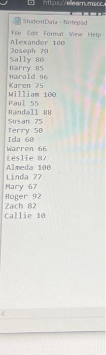 Solved StudentData - Notepad File Edit Format View Help | Chegg.com