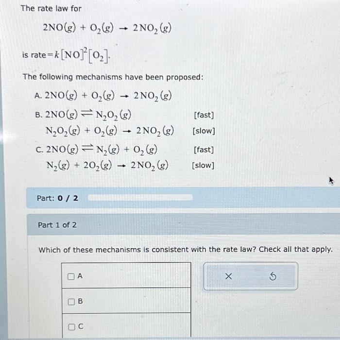 Solved The rate law for 2NO(g)+O2(g)→2NO2(g) is rate | Chegg.com