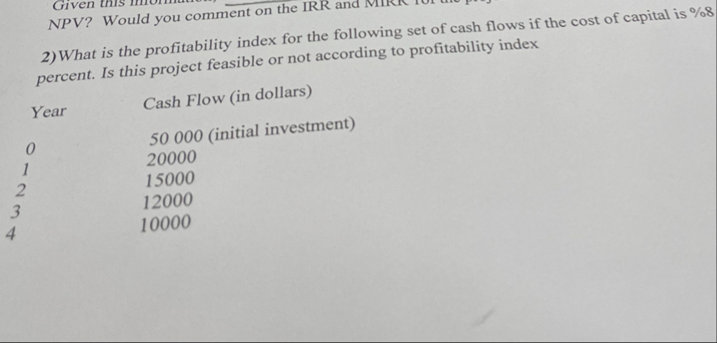 Solved What is the profitability index for the following set | Chegg.com